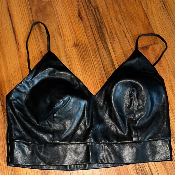 Lovely Day | Tops | Black Leather Crop Top | Poshmark